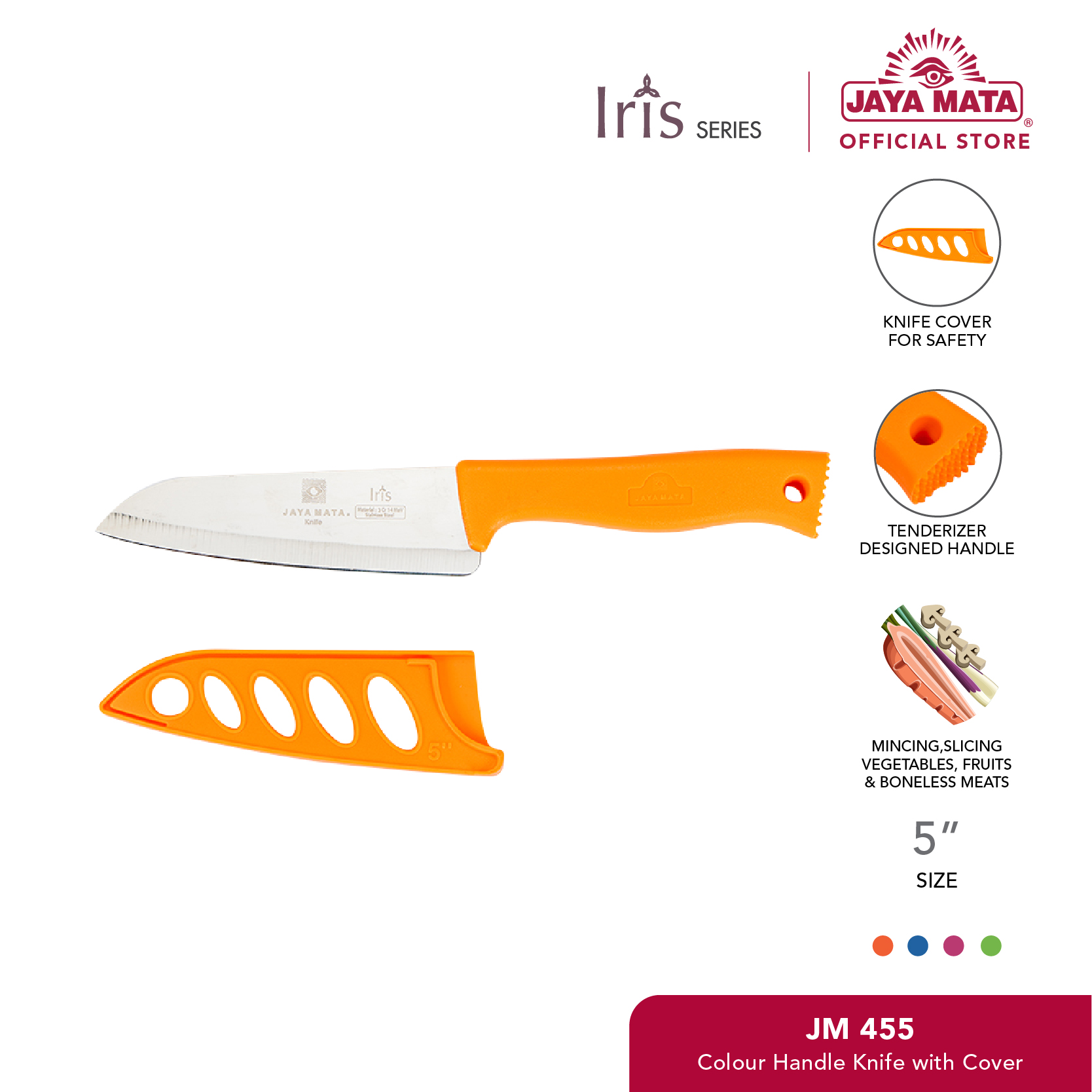 JM455 IRIS Series Colour Handle Knife with Cover 5"